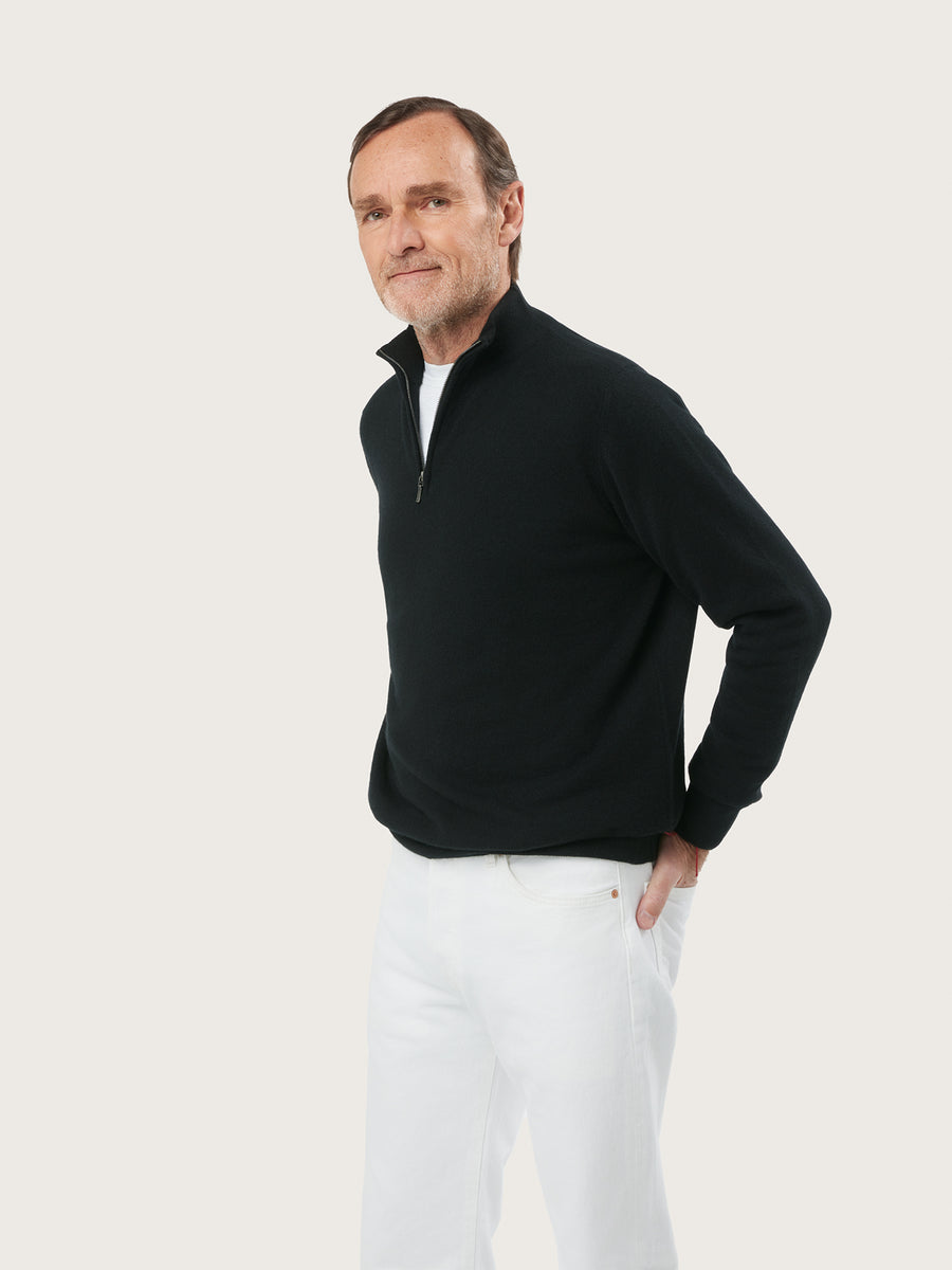 HALF ZIP SWEATER | BLACK – crimson-cashmere